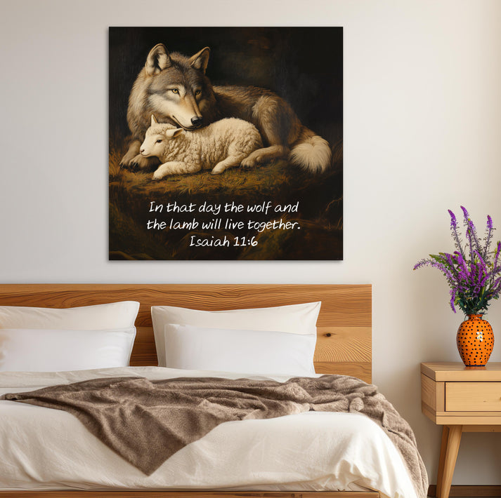 Isaiah 11:6 Wolf and Lamb Living Together Christian Canvas Print Wall